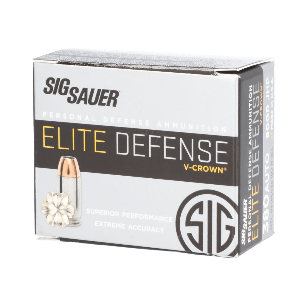 Sig Sauer Elite Defense 380 ACP 90 Grain V-Crown JHP Ammunition 20 ...
