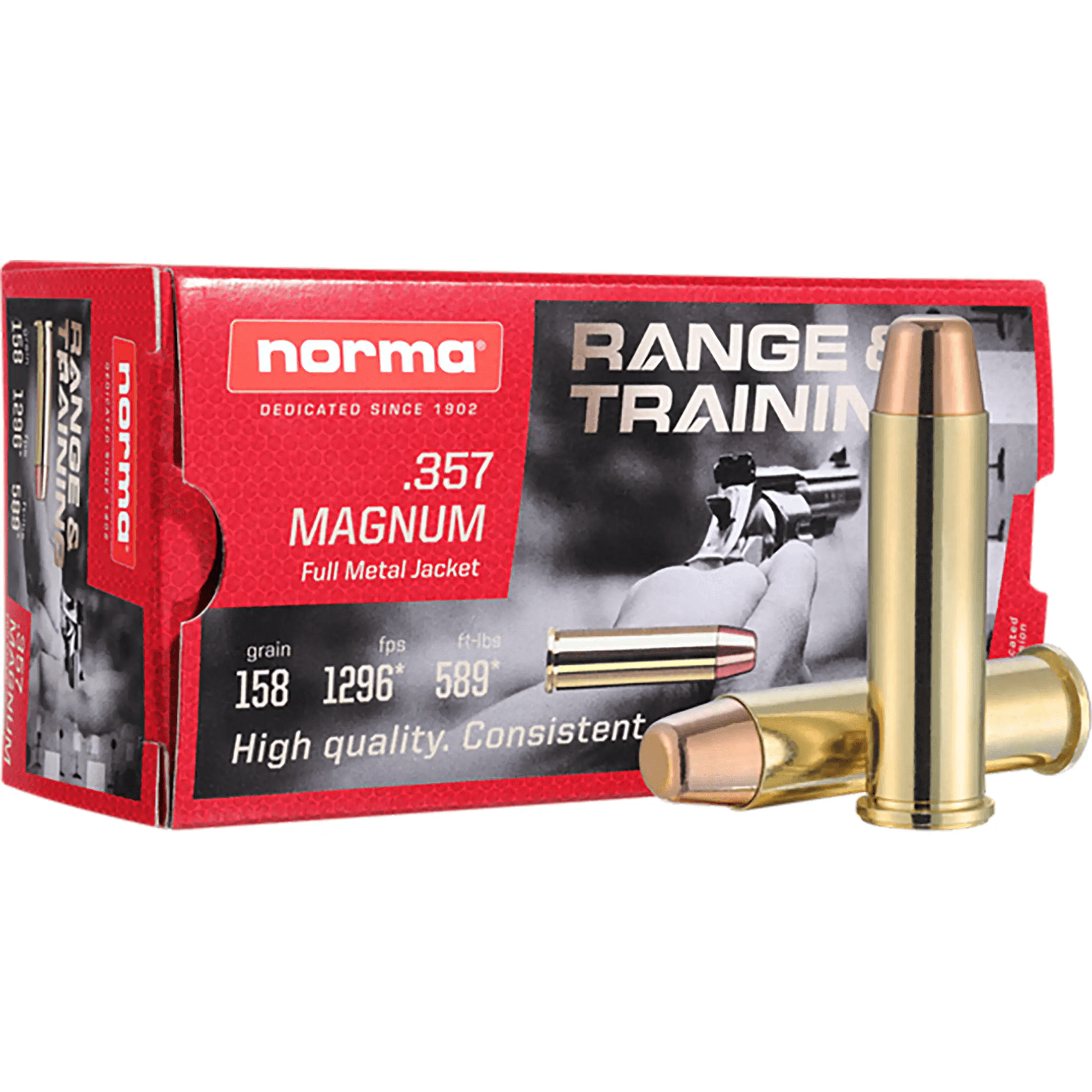 Norma Ammunition Range & Training 357 Magnum 158 Grain FMJ Ammunition ...