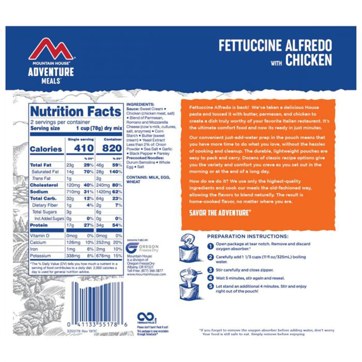 Mountain House Fettuccine Alfredo Chicken Freeze Dried Meal - Als.com